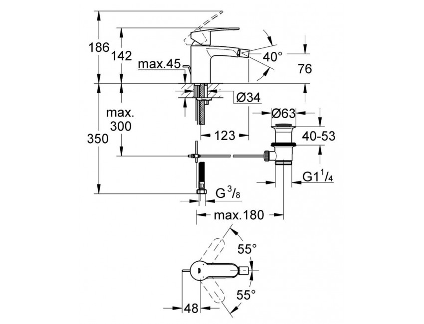 Bidet mixer 142 mm in chromed brass - Grohe Eurostyle Cosmopolitan ...