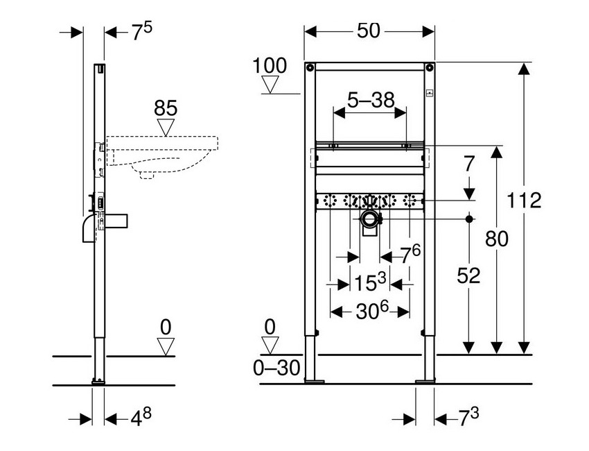 Wall-hung washbasin system with height 112 cm - Geberit duofix - Abitare