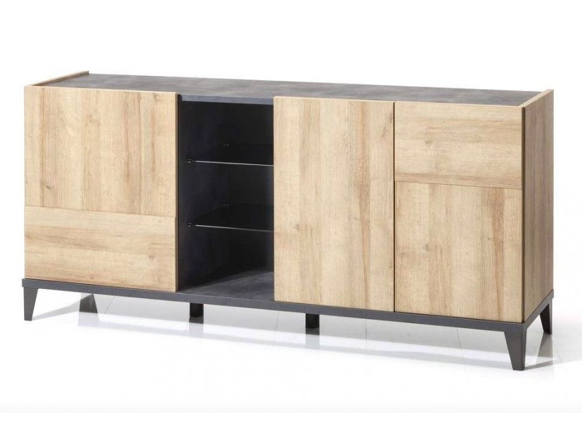Sideboard 180 cm oak and gray with 3 doors and 1 compartment - Monza ...