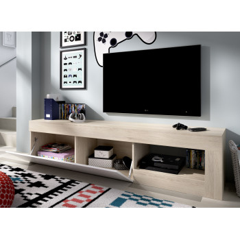 TV stand 204x42x48 cm glossy white and natural oak Merida Abitare