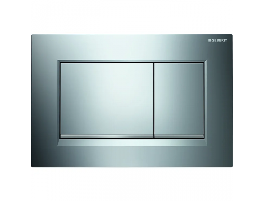 Geberit push button flush control plate with shiny chrome frame - Abitare