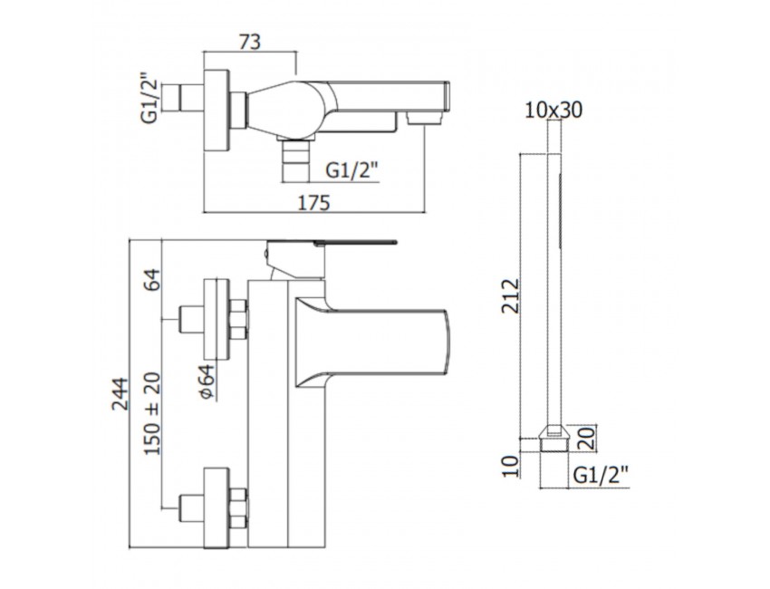 External bath mixer with fixed chrome wall bracket - Paffoni Tango ...
