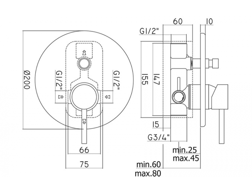 Built-in shower mixer with chrome diverter - Paffoni Stick - Abitare