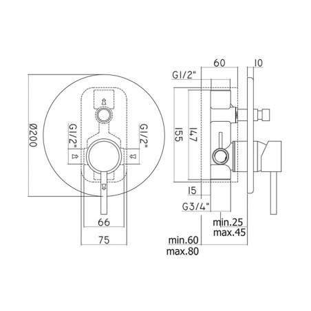 Built-in shower mixer with chrome diverter - Paffoni Stick - Abitare