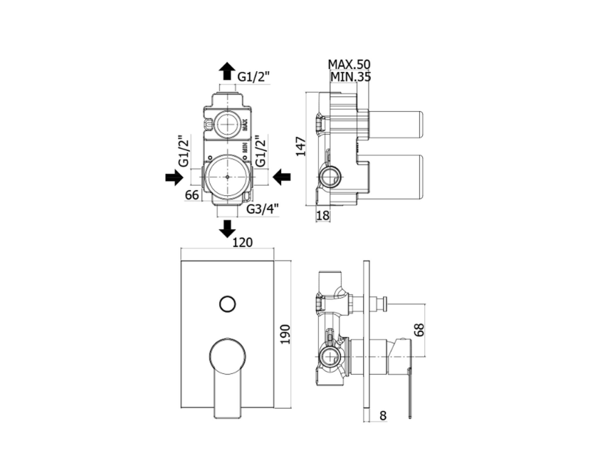 Built-in shower mixer with chrome diverter - Paffoni Tango - Abitare