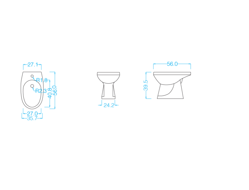 Bidet with floor drain in glossy white - Tris - Abitare